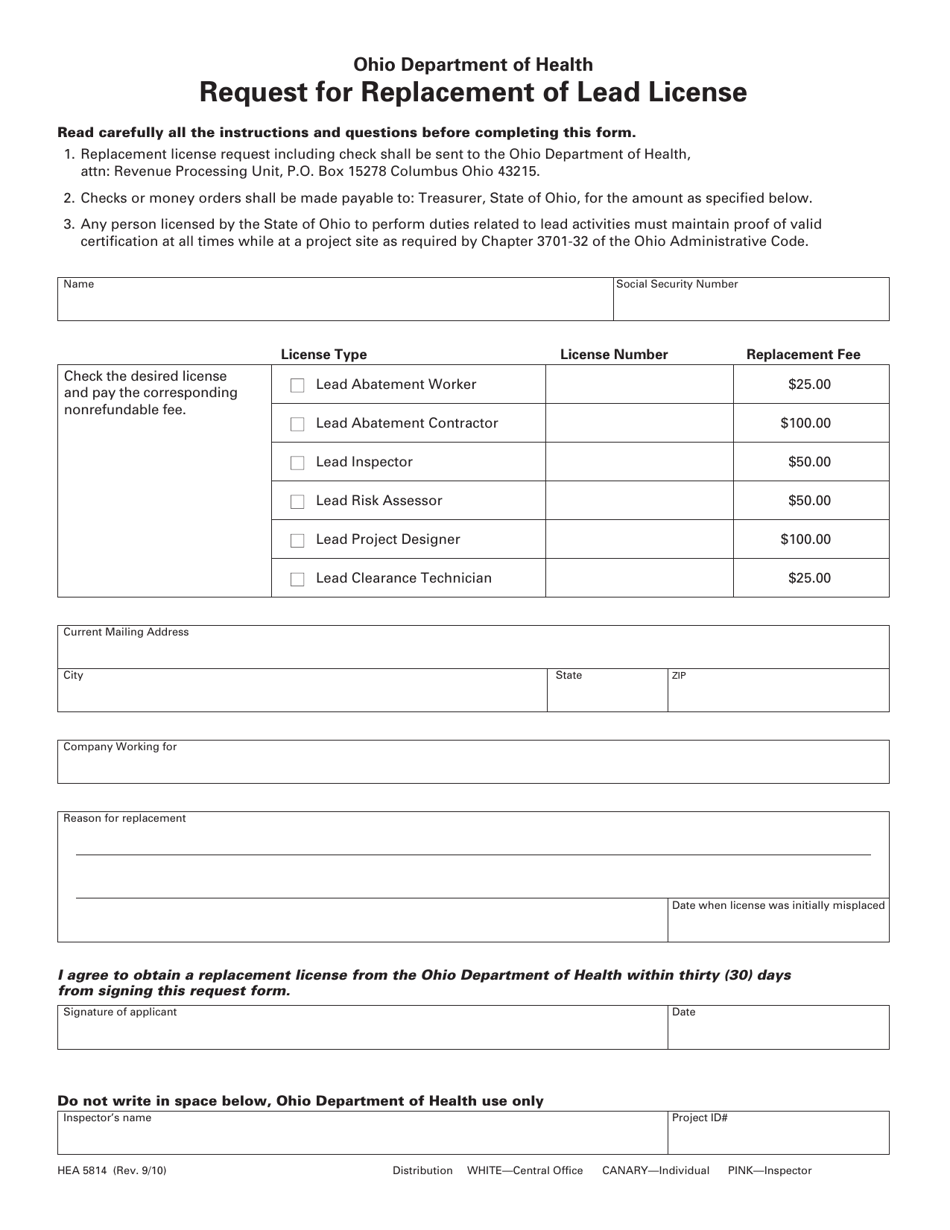 Form HEA5814 - Fill Out, Sign Online and Download Fillable PDF, Ohio ...