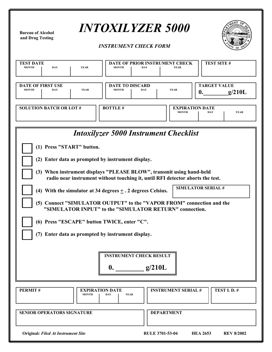 Form HEA2653 Download Printable PDF or Fill Online Intoxilyzer 5000 ...