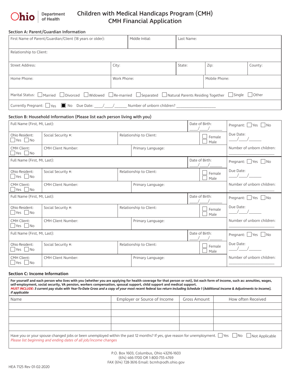 Form HEA7125 - Fill Out, Sign Online and Download Fillable PDF, Ohio ...