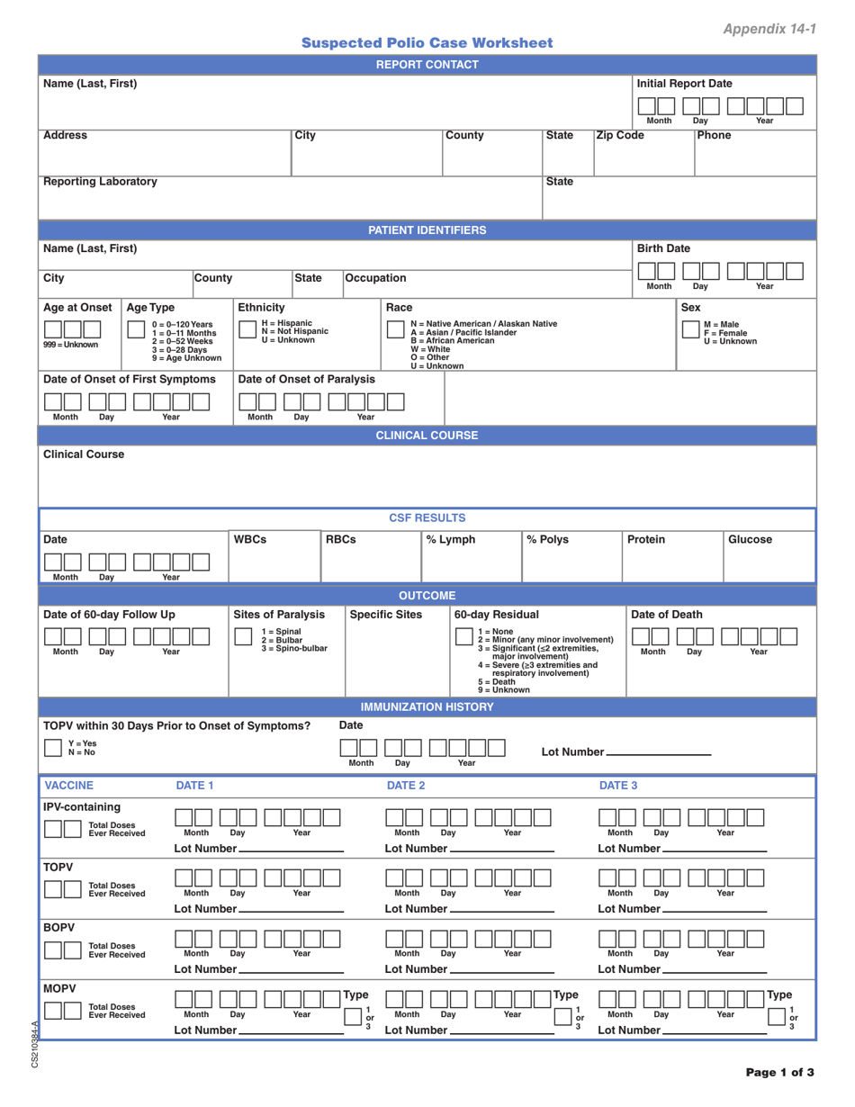 Suspected Polio Case Worksheet - Fill Out, Sign Online and Download PDF ...