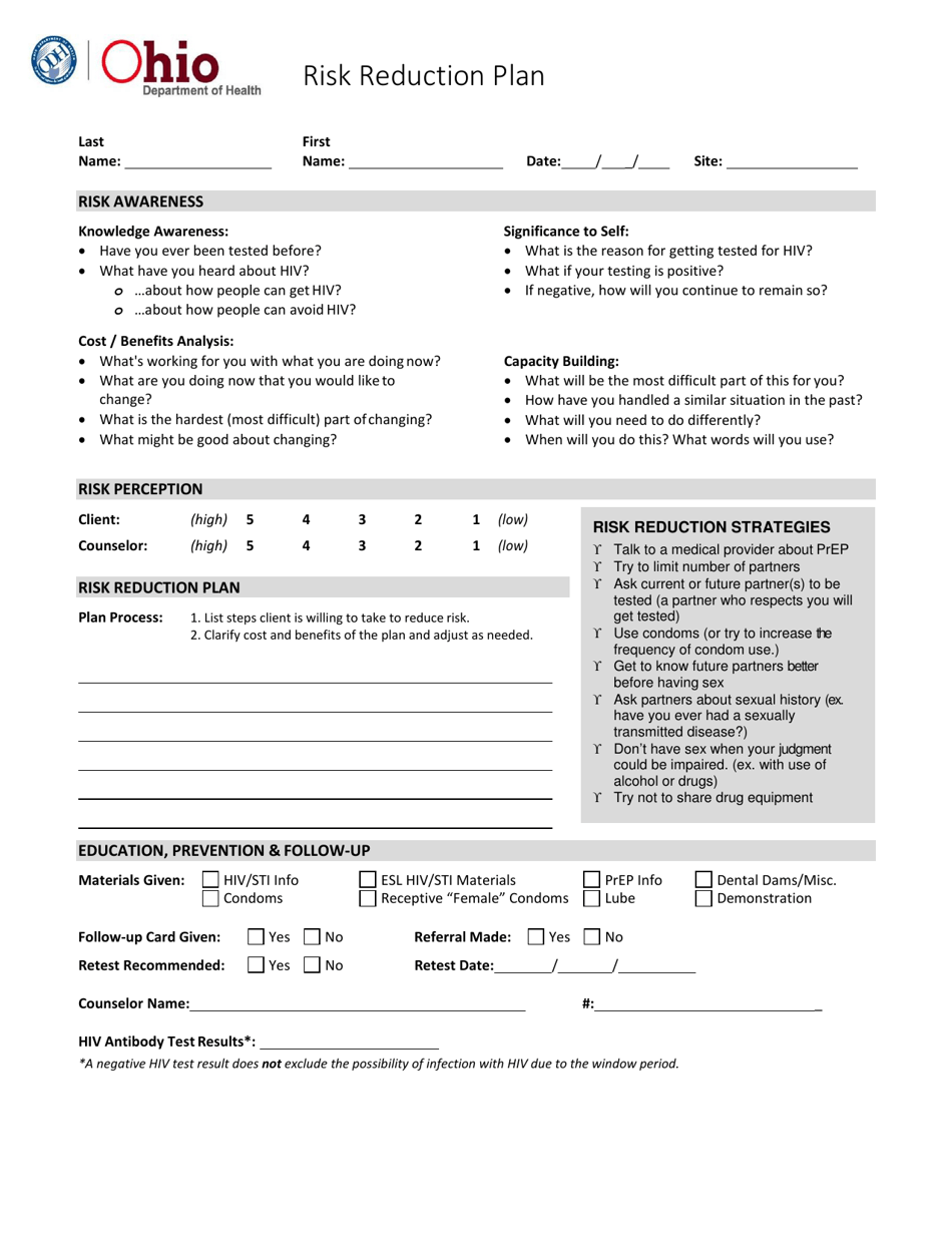 Ohio Risk Reduction Plan - Fill Out, Sign Online and Download PDF ...