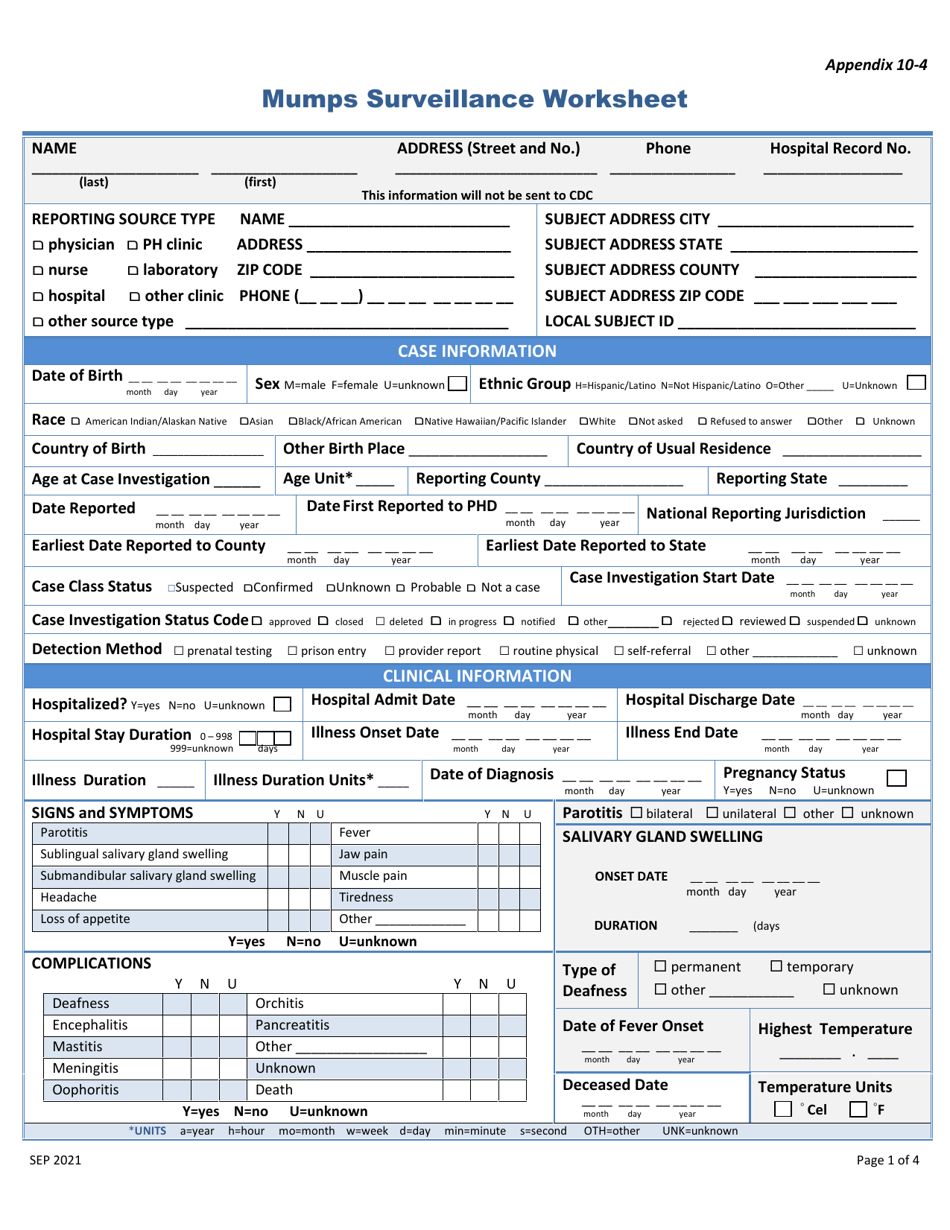 Mumps Surveillance Worksheet - Fill Out, Sign Online and Download PDF ...