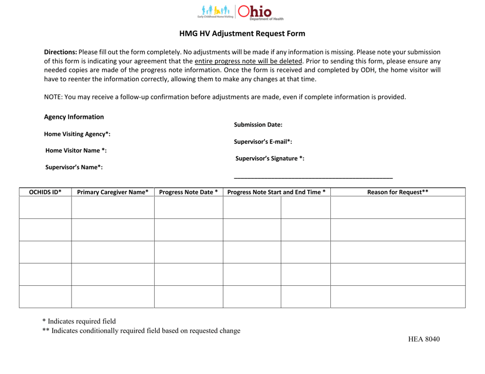 Form HEA8040 - Fill Out, Sign Online and Download Fillable PDF, Ohio ...