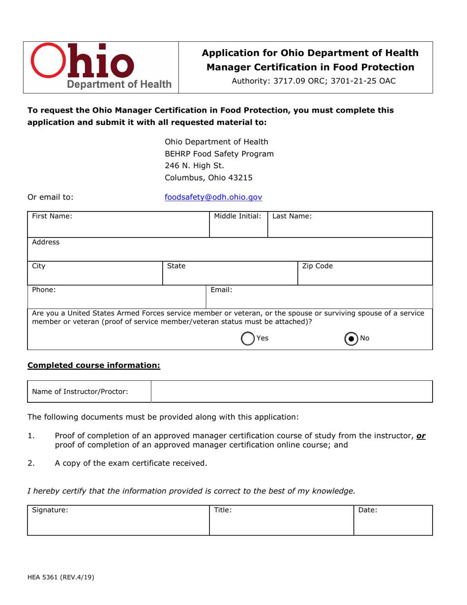Form HEA5361 - Fill Out, Sign Online and Download Fillable PDF, Ohio ...