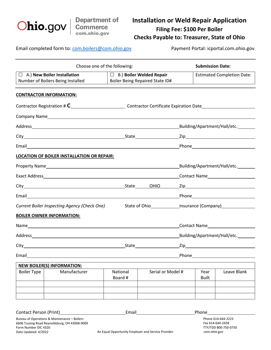 Form DIC4320 - Fill Out, Sign Online and Download Printable PDF, Ohio ...