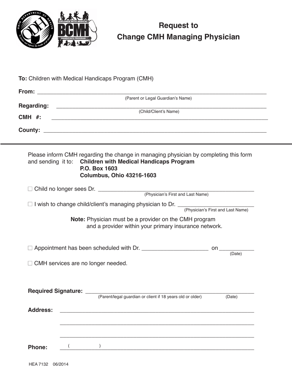 Form HEA7132 - Fill Out, Sign Online and Download Fillable PDF, Ohio ...