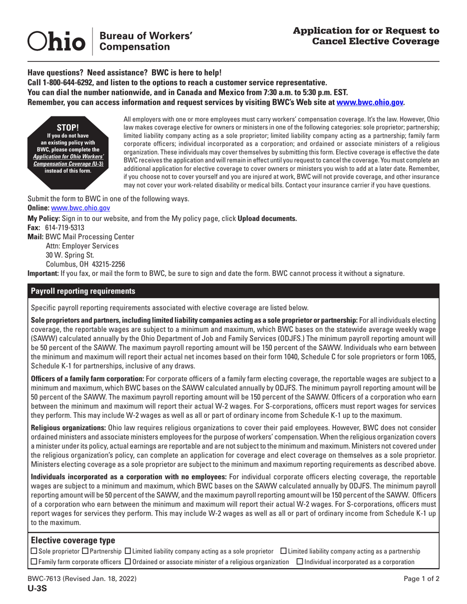 Form U 3s Bwc 7613 Download Printable Pdf Or Fill Online Application For Or Request To Cancel