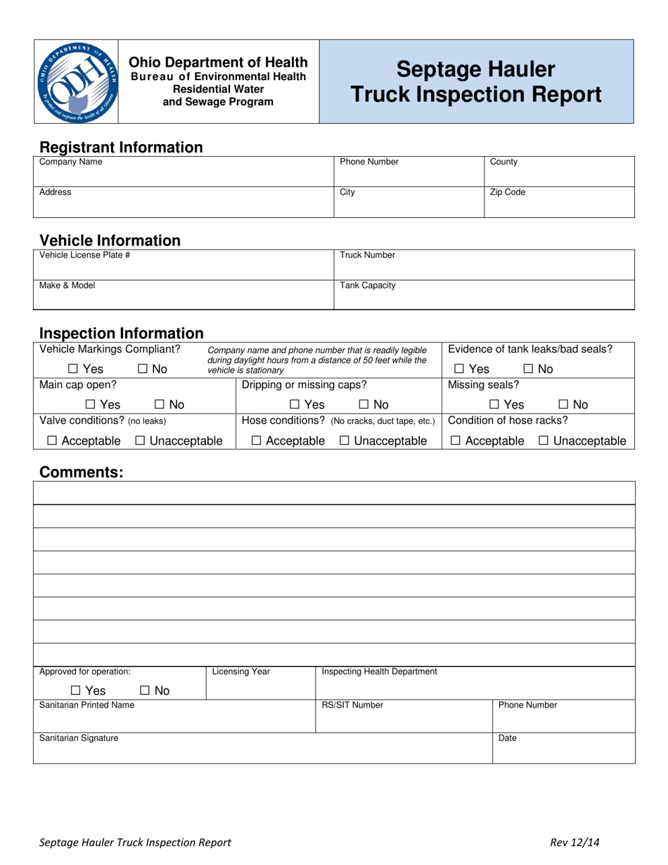 Ohio Septage Hauler Truck Inspection Report - Fill Out, Sign Online and ...