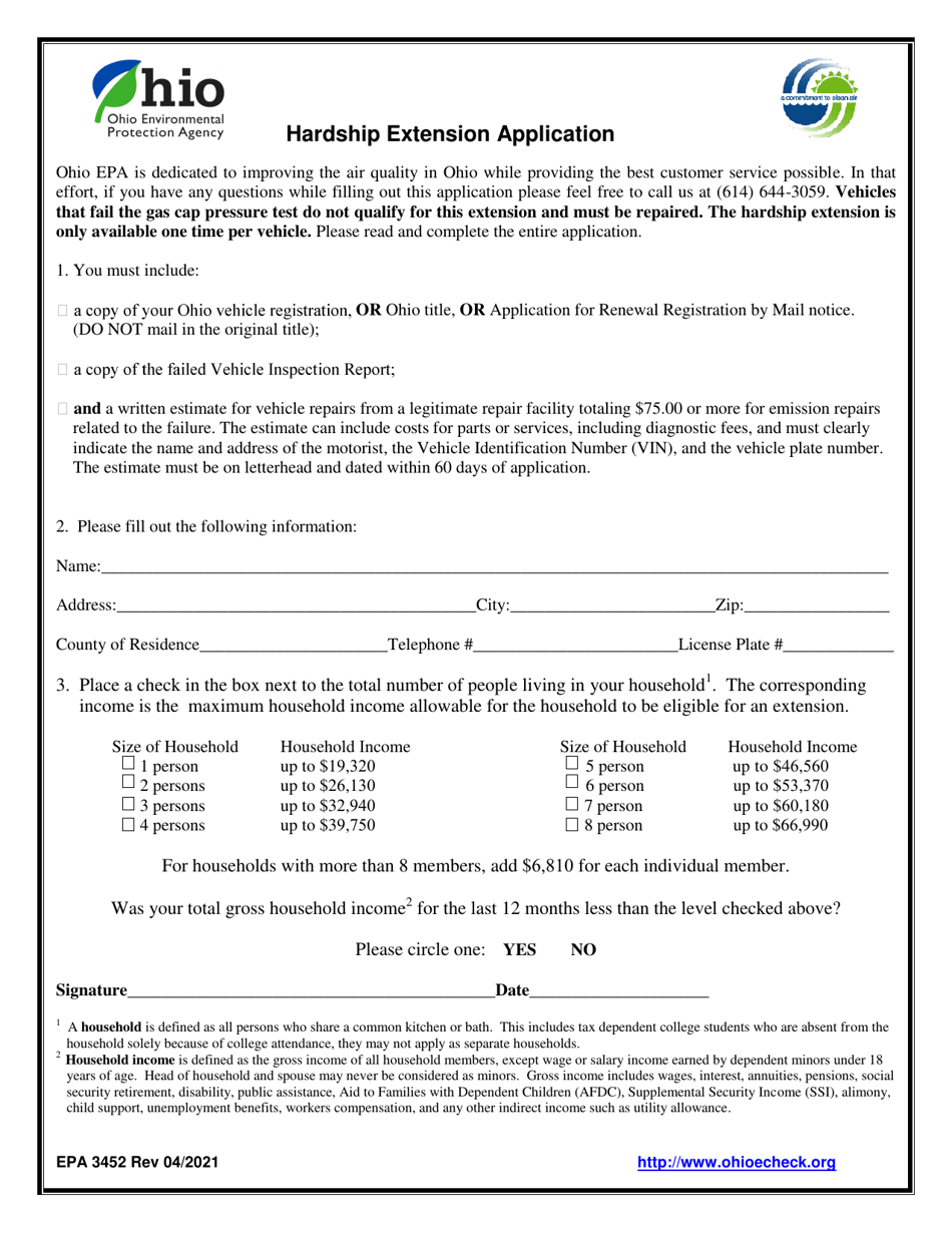 Form EPA3452 - Fill Out, Sign Online and Download Printable PDF, Ohio ...