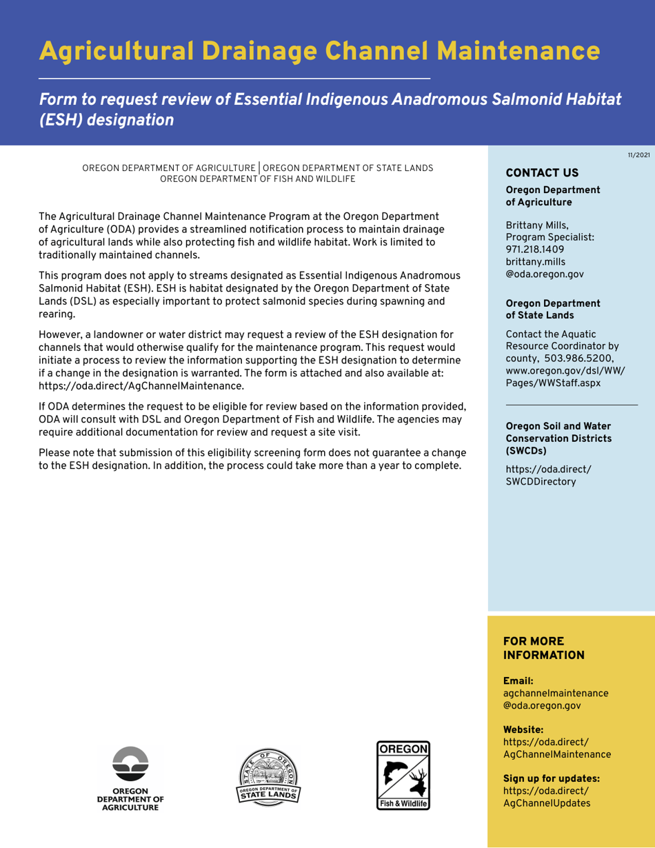 Oregon Esh Review Request Form - Agricultural Drainage Channel Maintenance - Fill Out, Sign ...