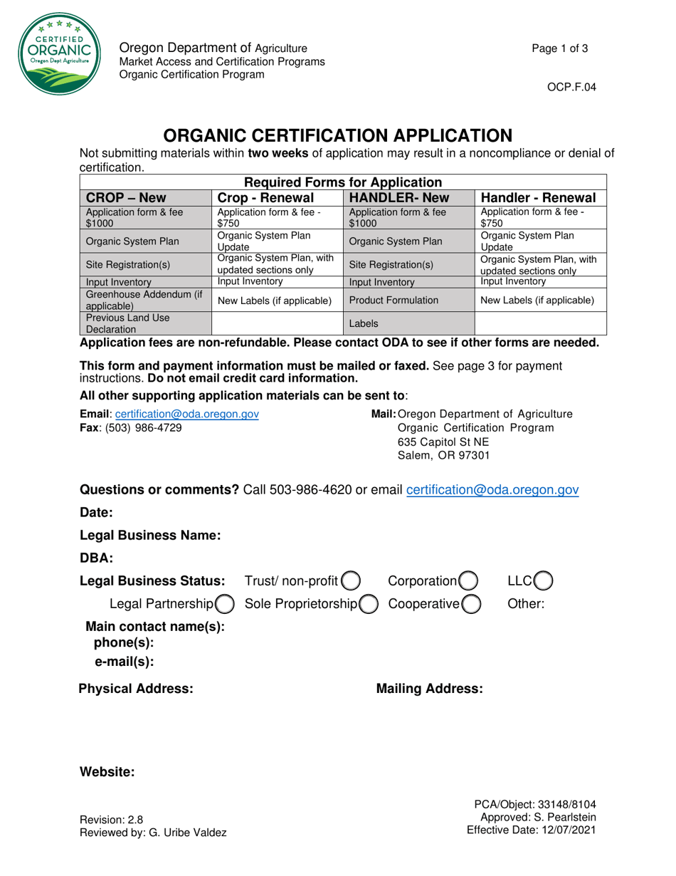 Form OCP.F.04 - Fill Out, Sign Online and Download Fillable PDF, Oregon ...
