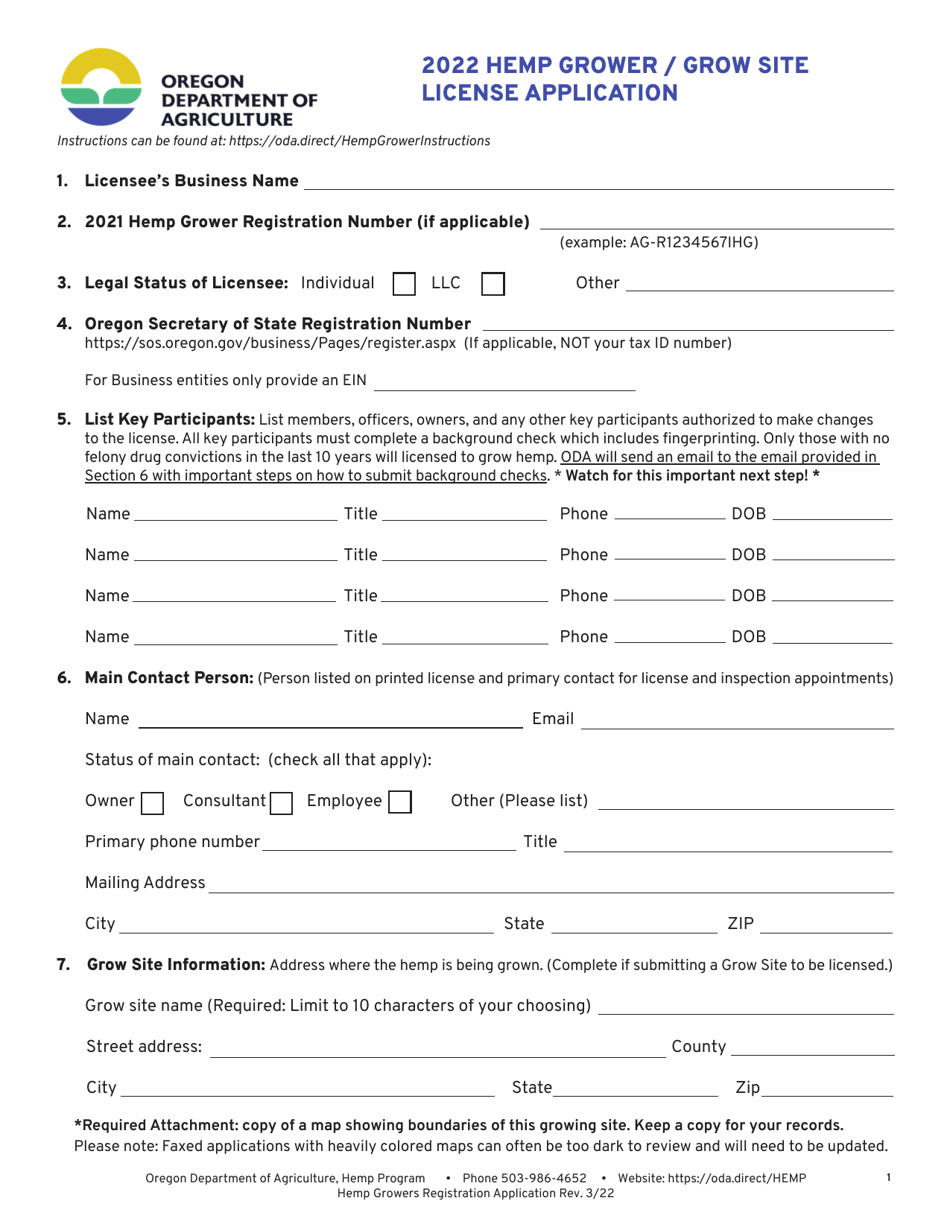 2022 Oregon Hemp Grower/Grow Site License Application - Fill Out, Sign ...