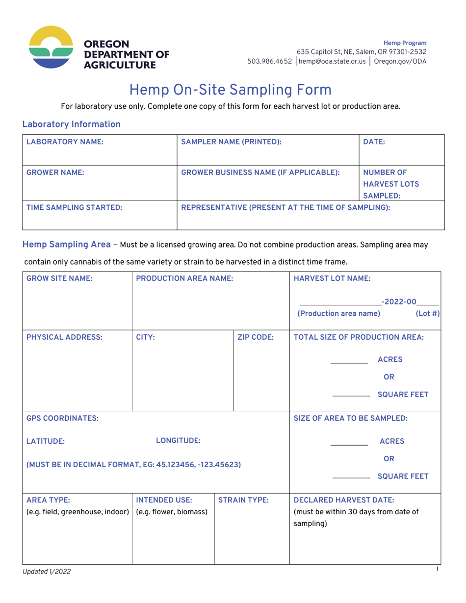 Oregon Hemp on-Site Sampling Form - Fill Out, Sign Online and Download ...