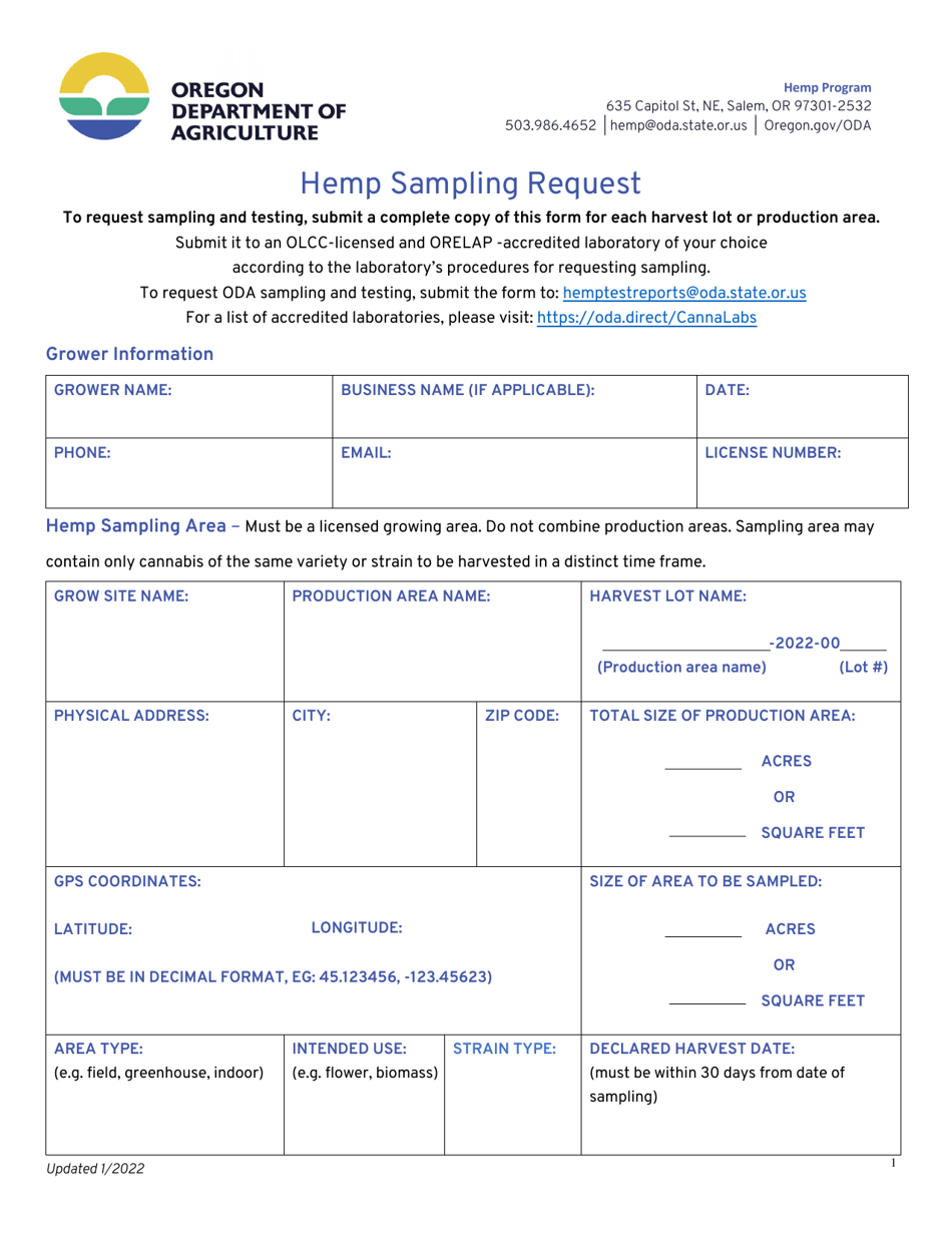 Oregon Hemp Sampling Request - Fill Out, Sign Online and Download PDF ...