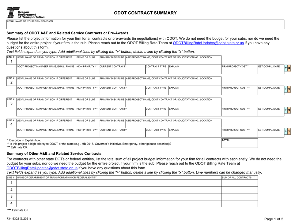 Form 734-5302 - Fill Out, Sign Online and Download Fillable PDF, Oregon ...