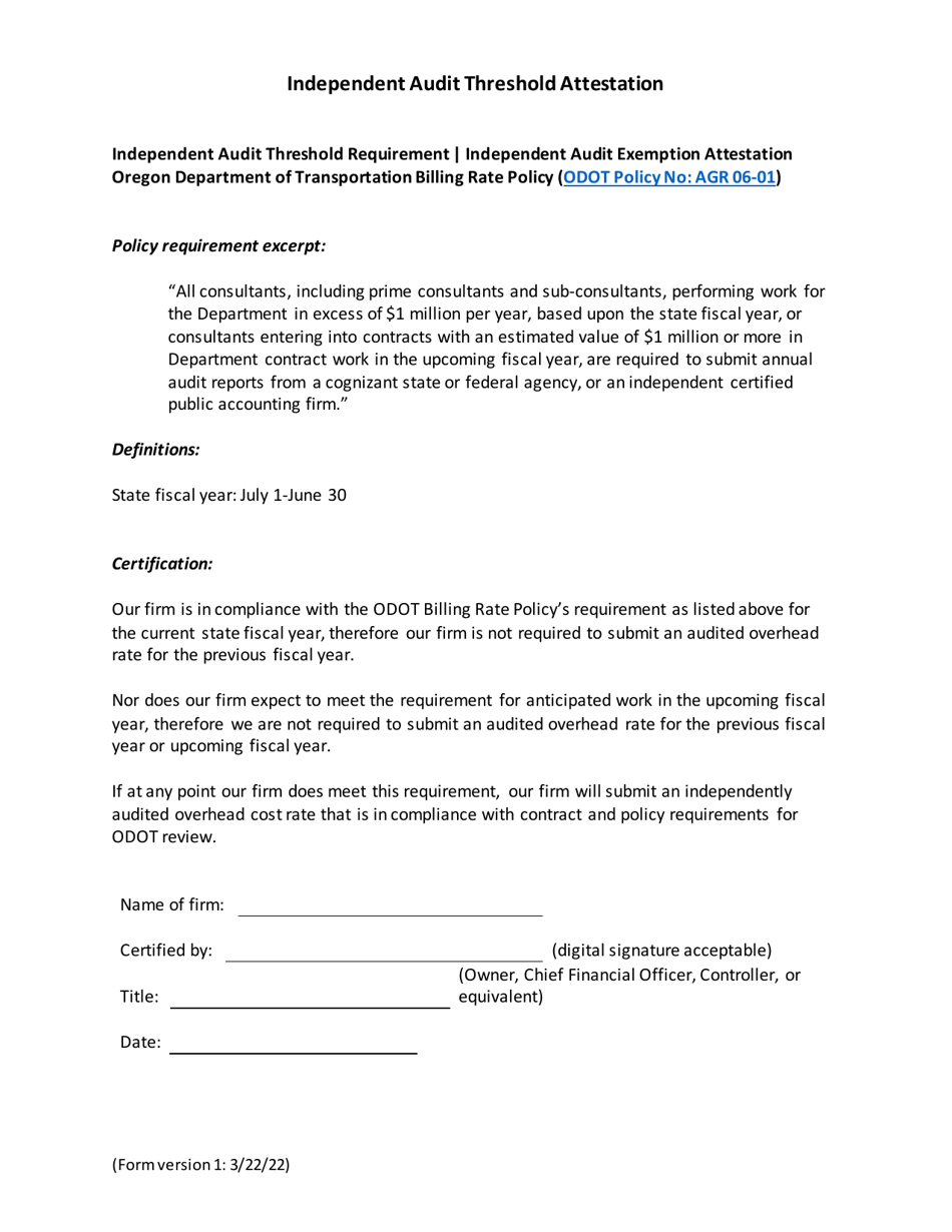 Oregon Independent Audit Threshold Attestation - Fill Out, Sign Online ...