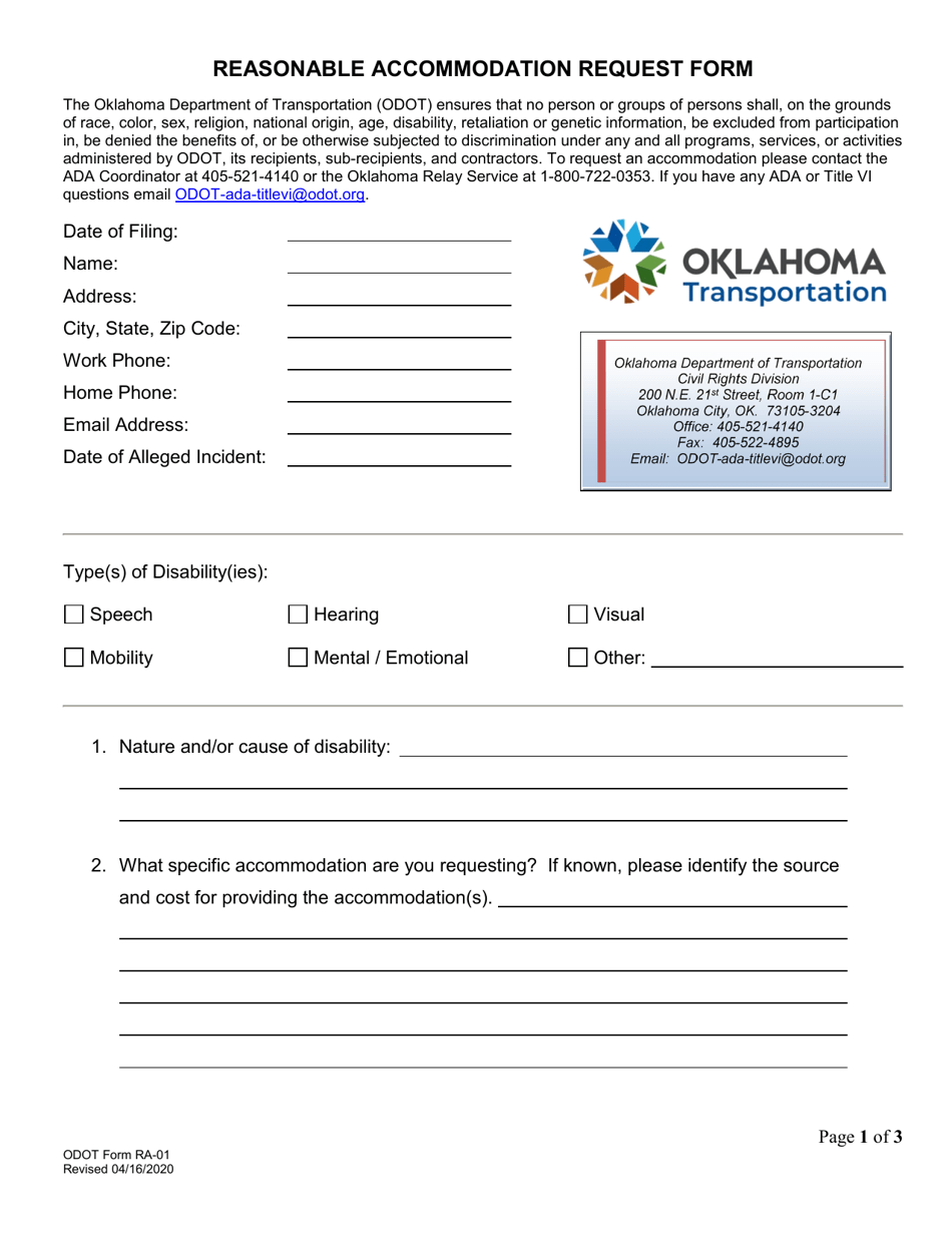 Form RA-01 - Fill Out, Sign Online and Download Printable PDF, Oklahoma ...