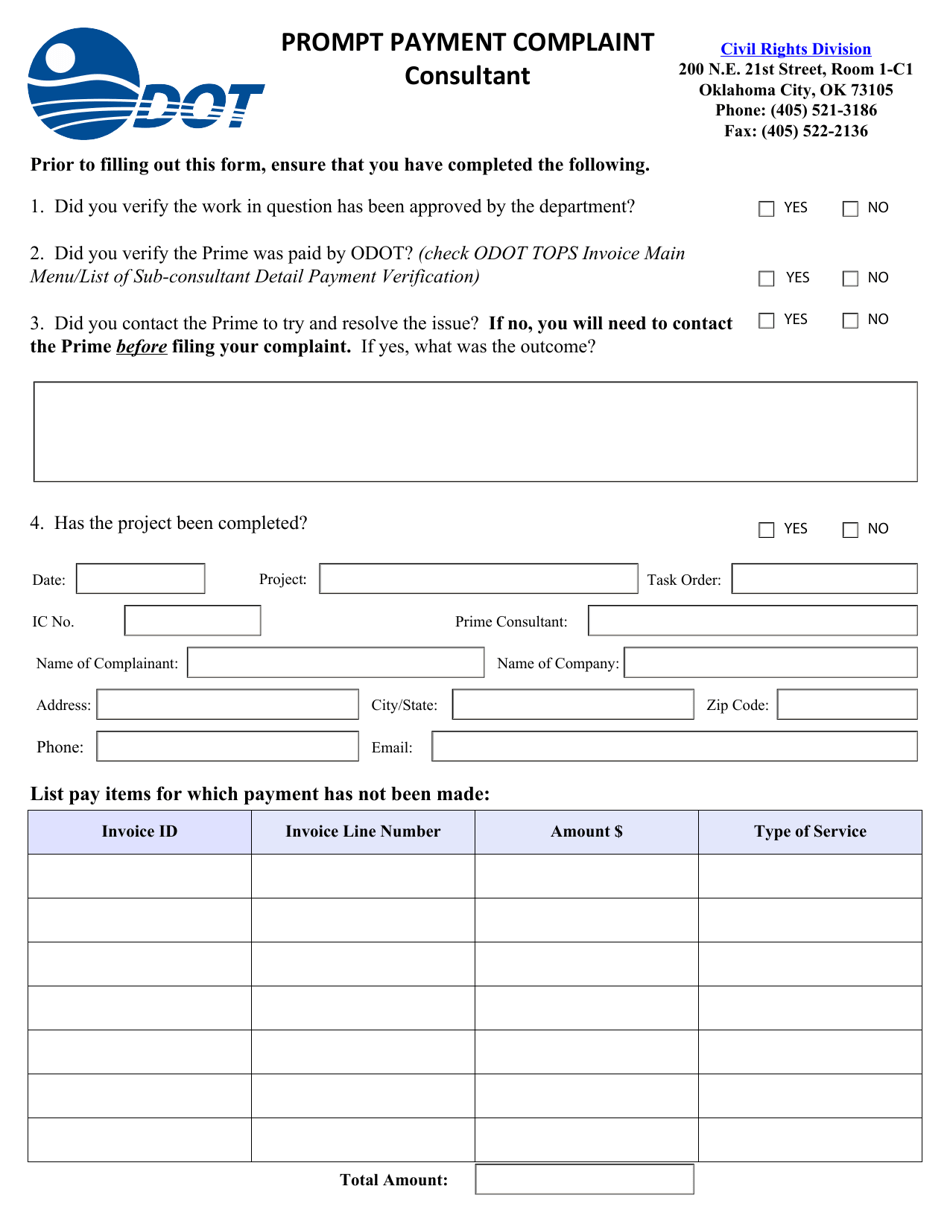 Oklahoma Prompt Payment Complaint - Consultant - Fill Out, Sign Online ...