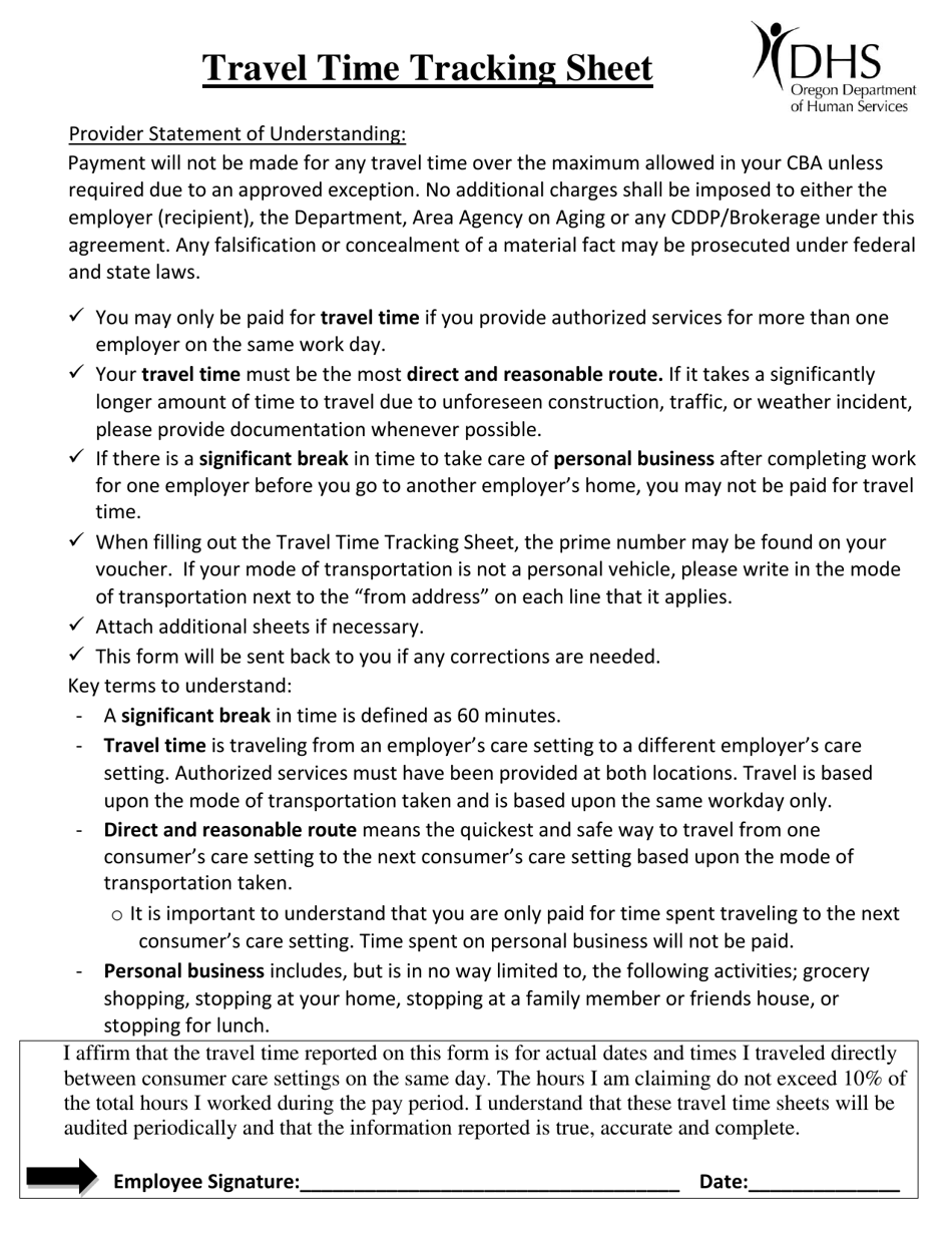 Oregon Travel Time Tracking Sheet - Fill Out, Sign Online and Download ...