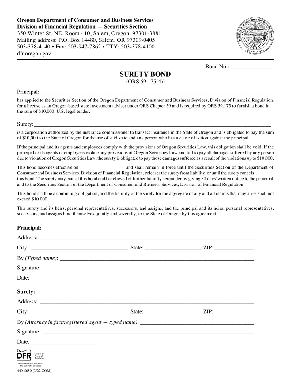 Form 440-5650 - Fill Out, Sign Online and Download Fillable PDF, Oregon | Templateroller