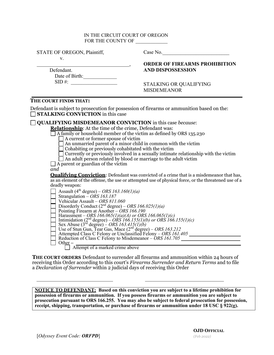 Oregon Order of Firearms Prohibition and Dispossession - Fill Out, Sign ...