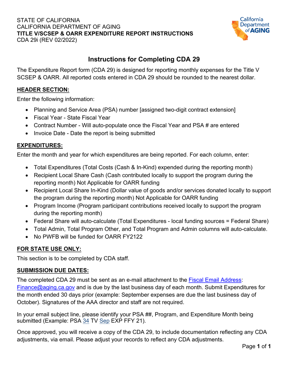 Download Instructions for Form CDA29 Title V/Scsep & Oarr Expenditure ...