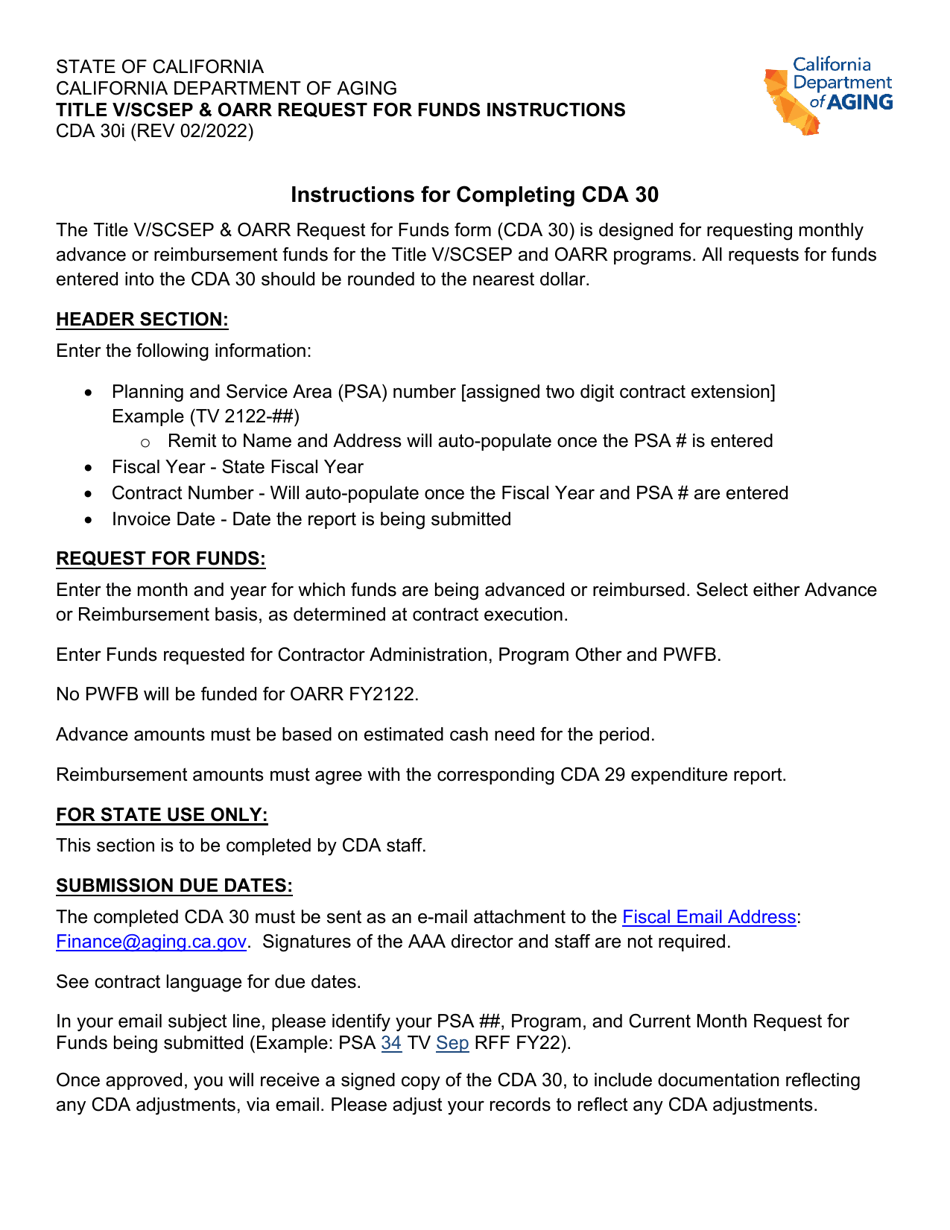 Download Instructions for Form CDA30 Title V/Scsep & Oarr Request for ...
