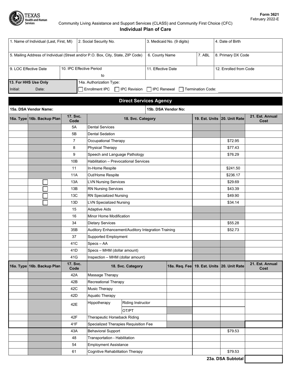 Form 3621 Download Fillable PDF or Fill Online Individual Plan of Care ...