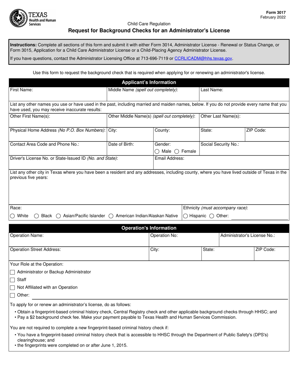 Form 3017 - Fill Out, Sign Online and Download Fillable PDF, Texas ...