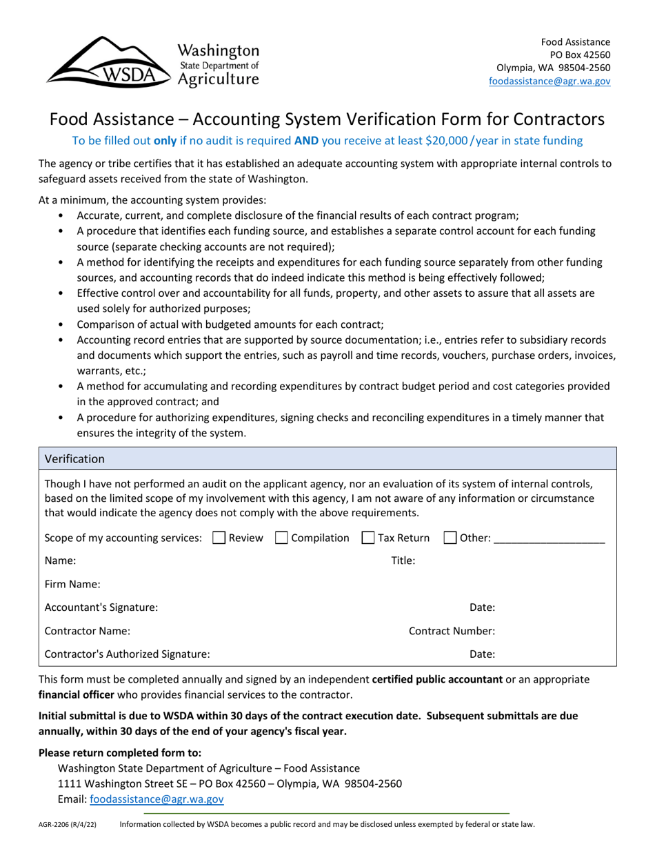 Form AGR-2206 - Fill Out, Sign Online and Download Fillable PDF ...