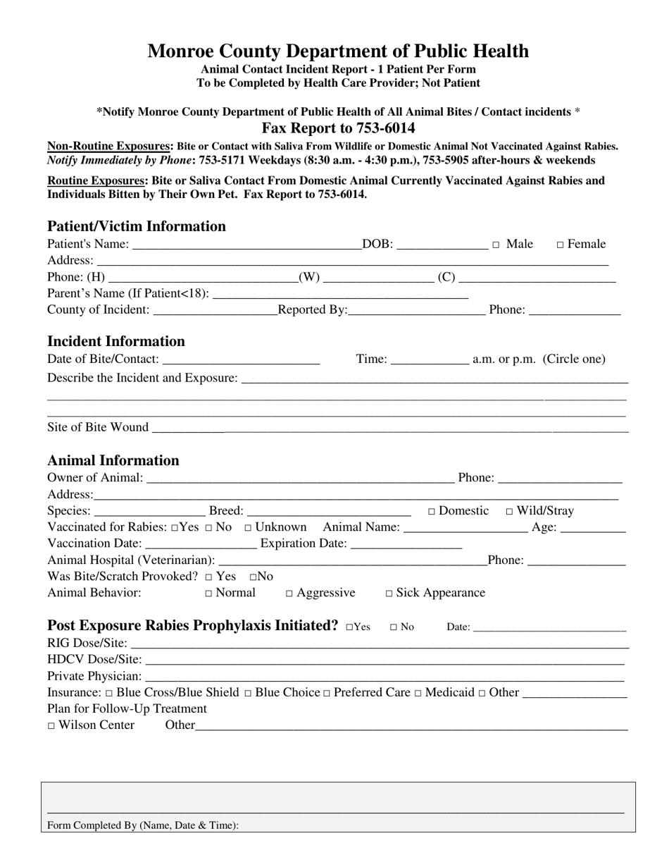 Monroe County, New York Animal Contact Incident Report - Fill Out, Sign ...