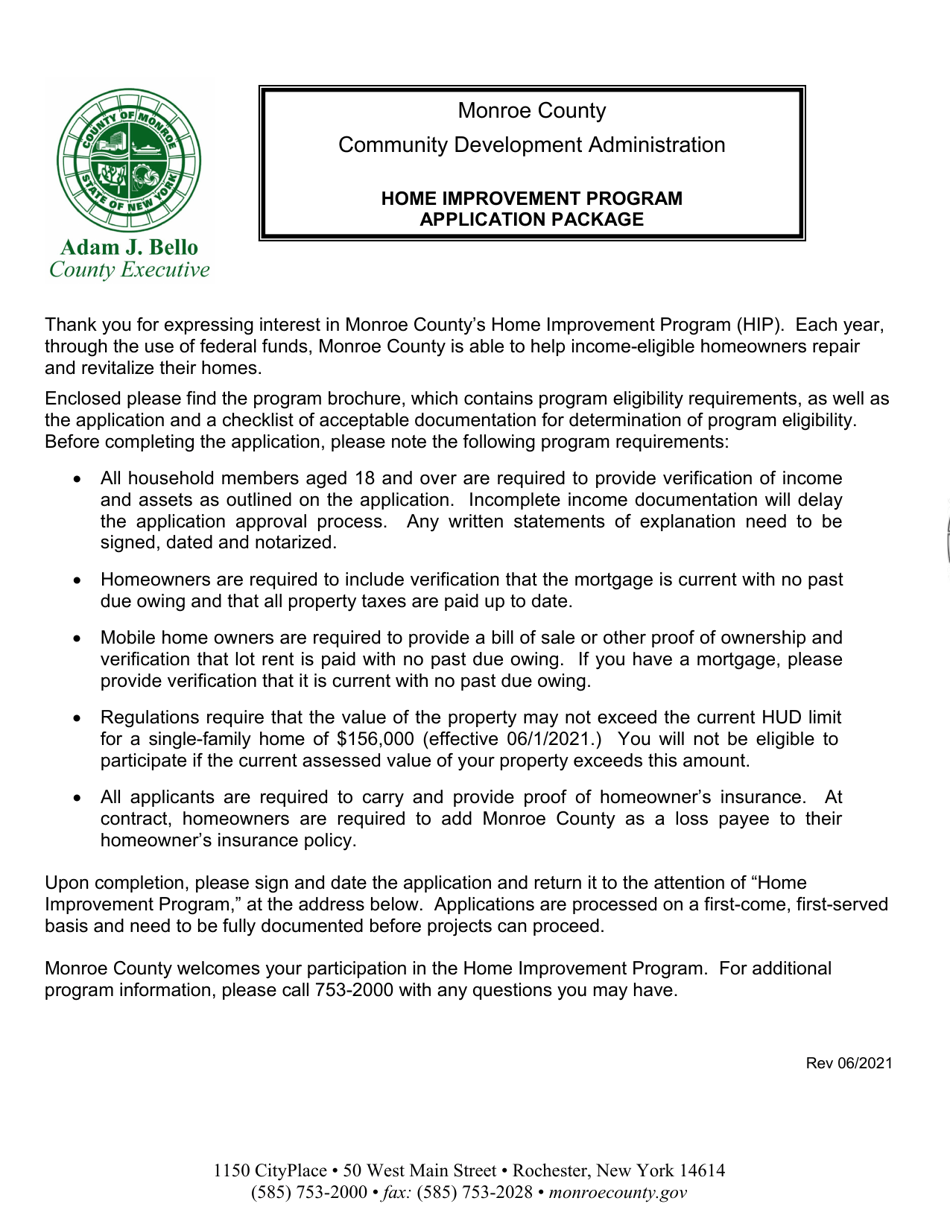 Monroe County, New York Home Improvement Program Application - Fill Out ...
