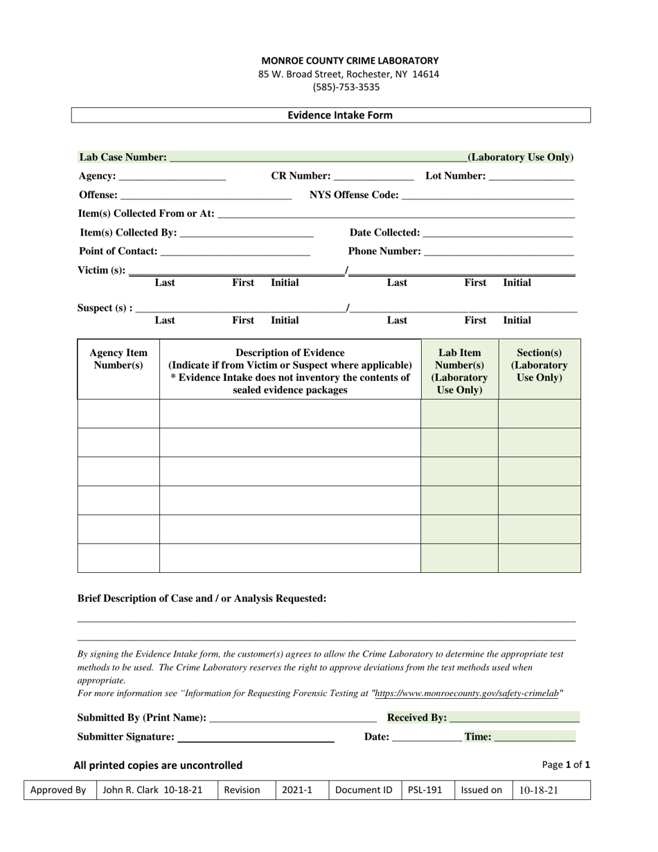 Form PSL-191 - Fill Out, Sign Online and Download Fillable PDF, Monroe ...