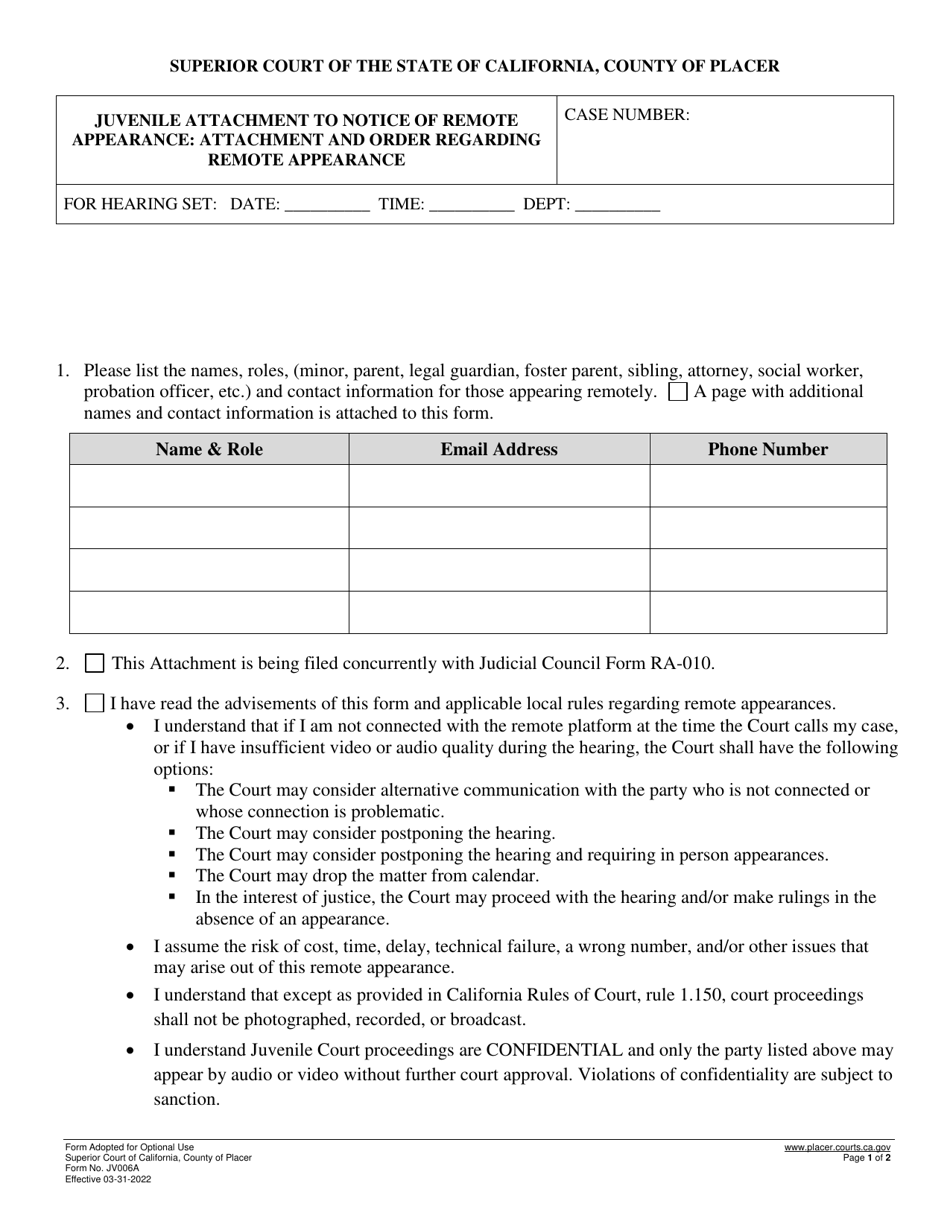 Form PL-JV006A - Fill Out, Sign Online and Download Fillable PDF ...