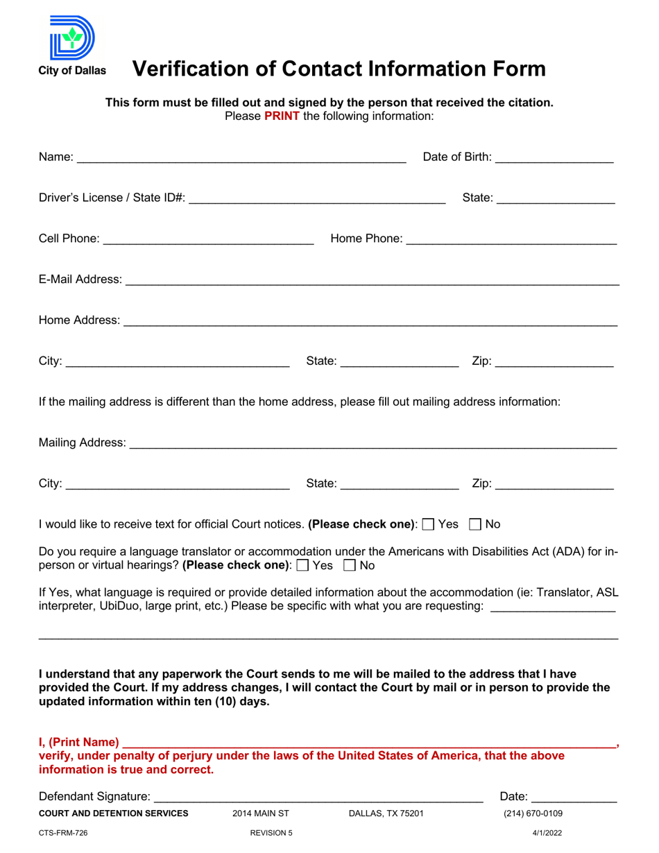 Form CTS-FRM-726 - Fill Out, Sign Online and Download Fillable PDF ...