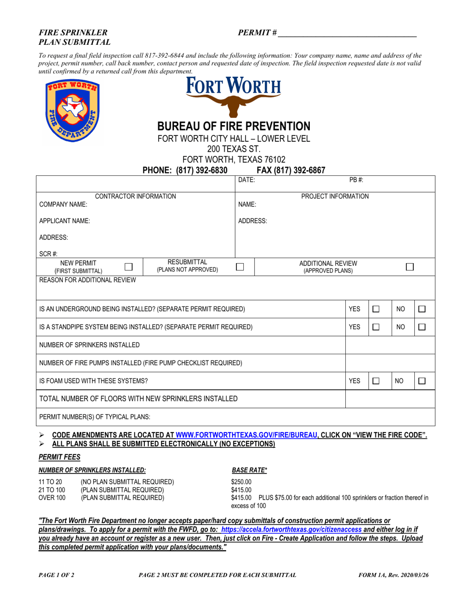 Form 1A - Fill Out, Sign Online and Download Fillable PDF, City of Fort ...