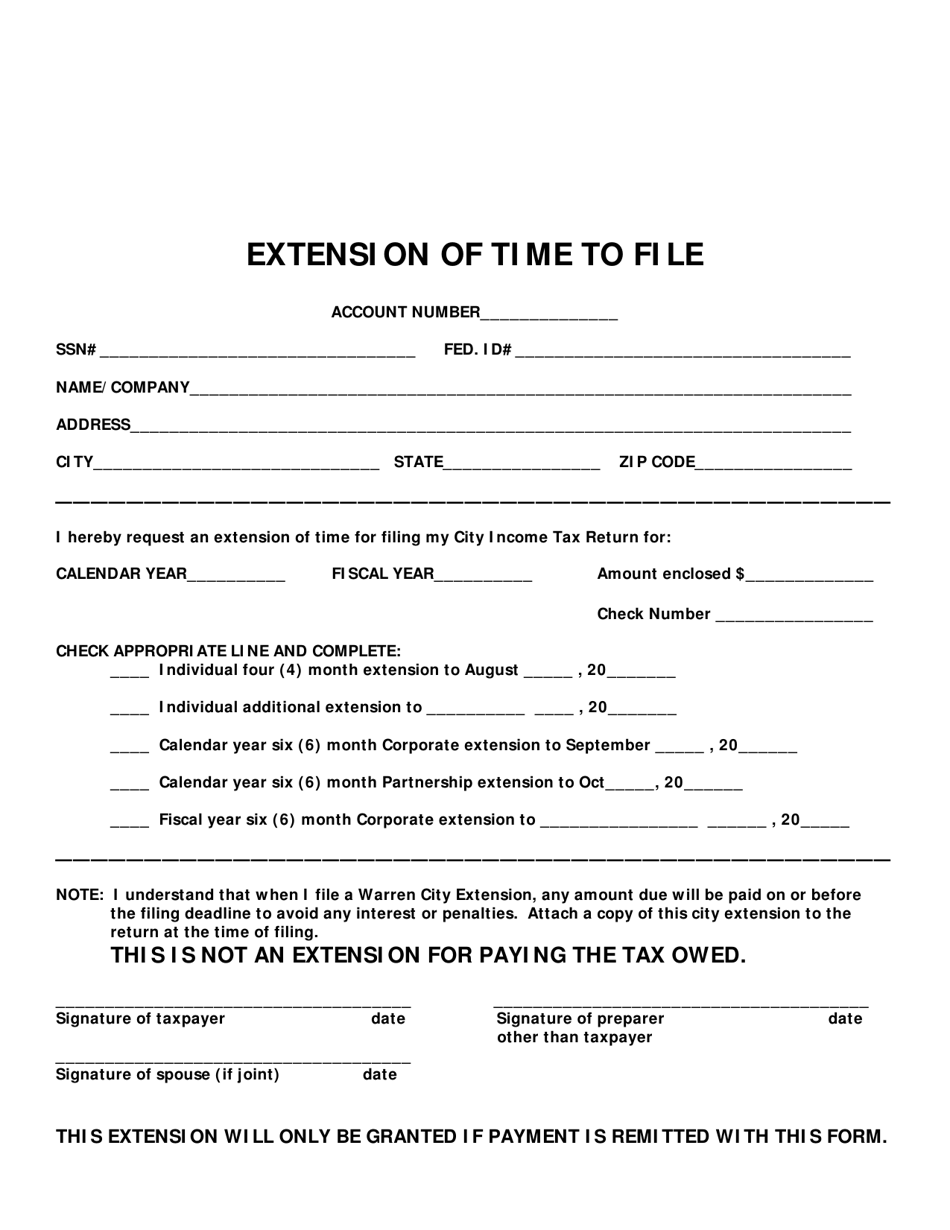 City of Warren, Ohio Extension of Time to File - Fill Out, Sign Online ...