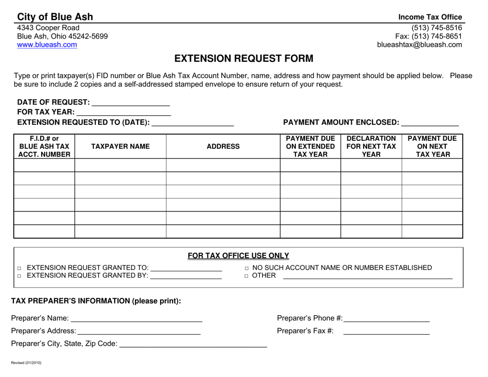 City of Blue Ash, Ohio Extension Request Form - Fill Out, Sign Online ...