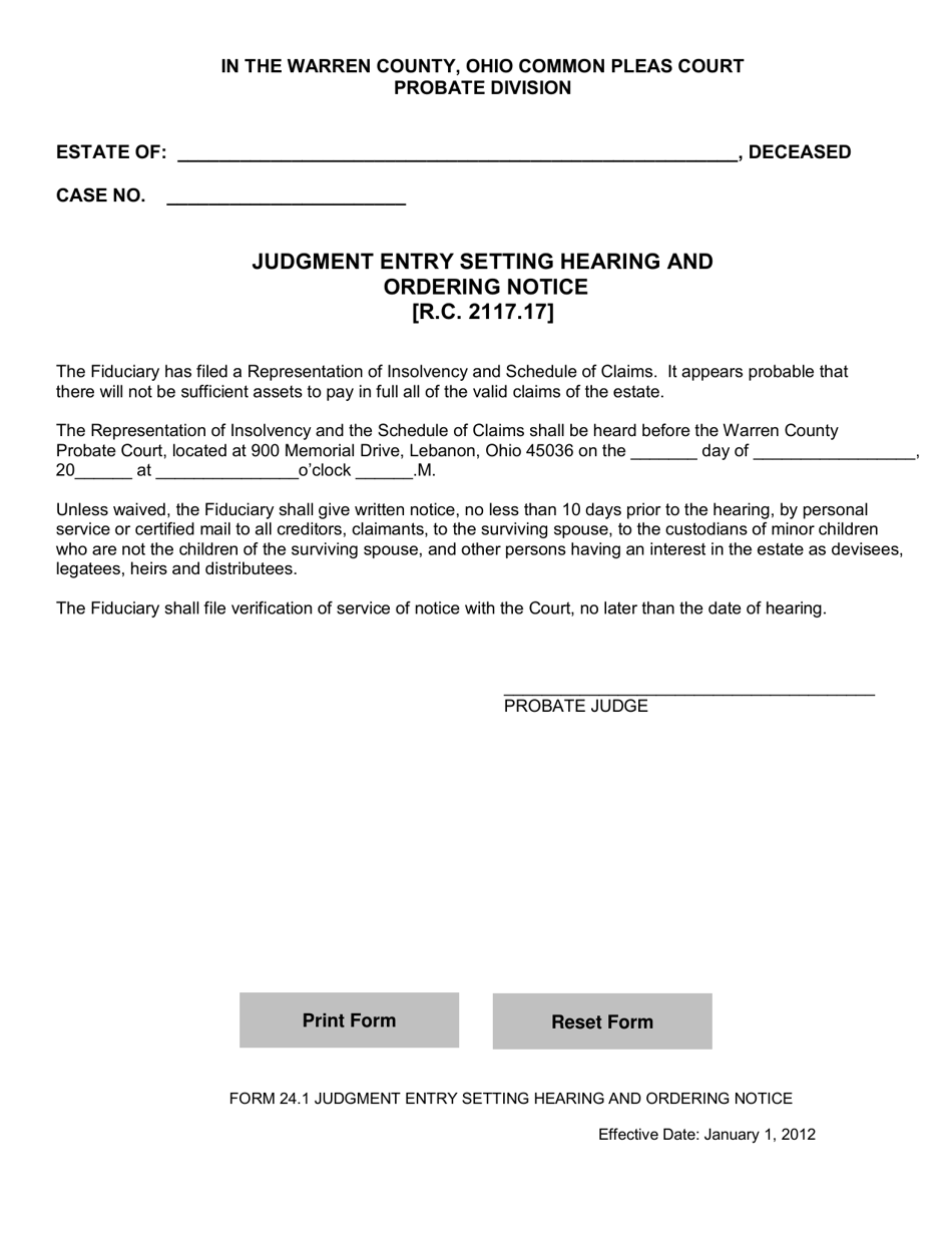 Form 24.1 - Fill Out, Sign Online and Download Fillable PDF, Warren ...