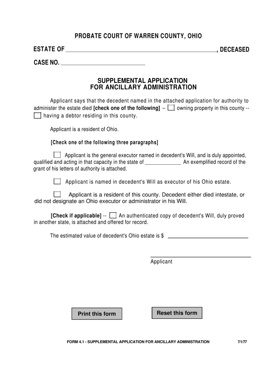 Form 4.1 - Fill Out, Sign Online and Download Fillable PDF, Warren ...