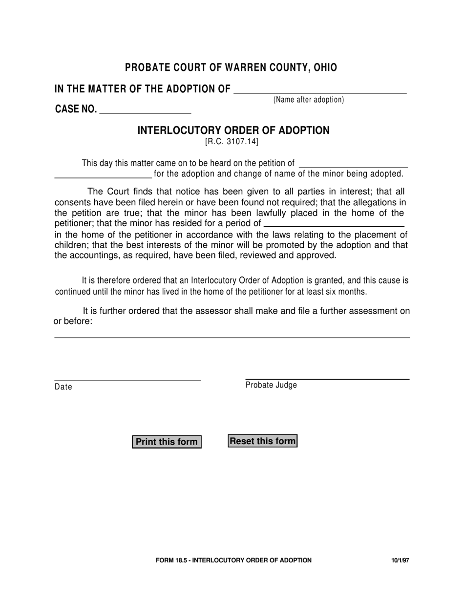Form 18.5 - Fill Out, Sign Online and Download Fillable PDF, Warren ...