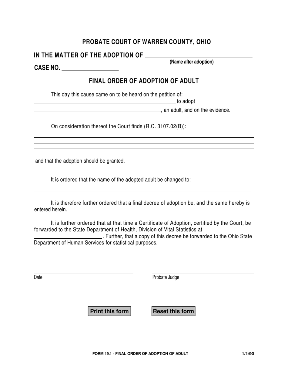 Form 19.1 - Fill Out, Sign Online and Download Fillable PDF, Warren ...