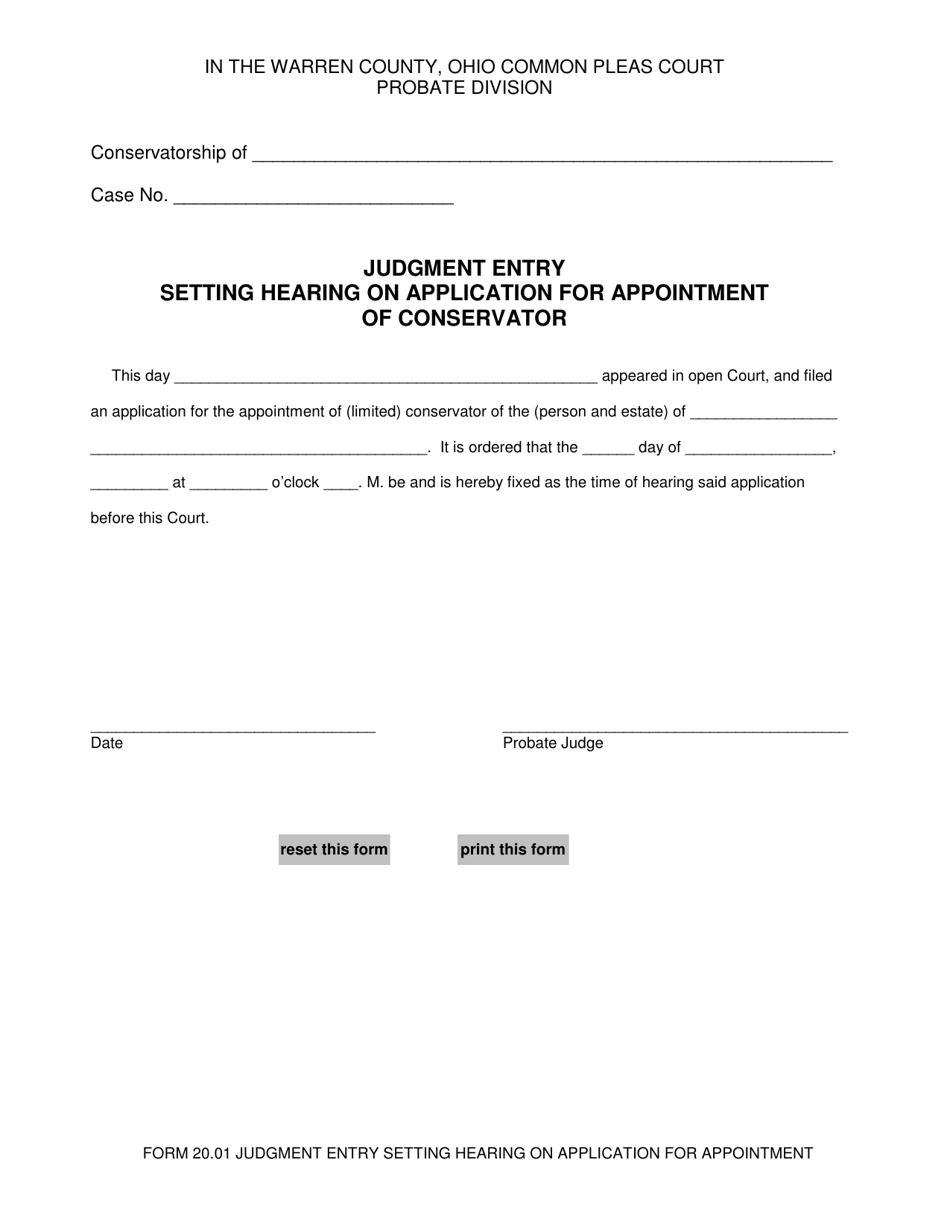 Form 20.01 - Fill Out, Sign Online and Download Fillable PDF, Warren ...