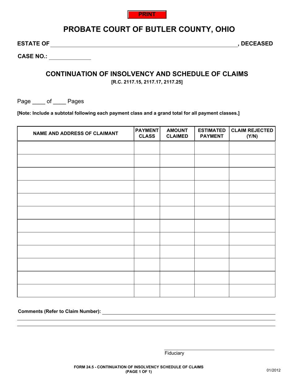 Form 24.5 - Fill Out, Sign Online and Download Fillable PDF, Butler ...