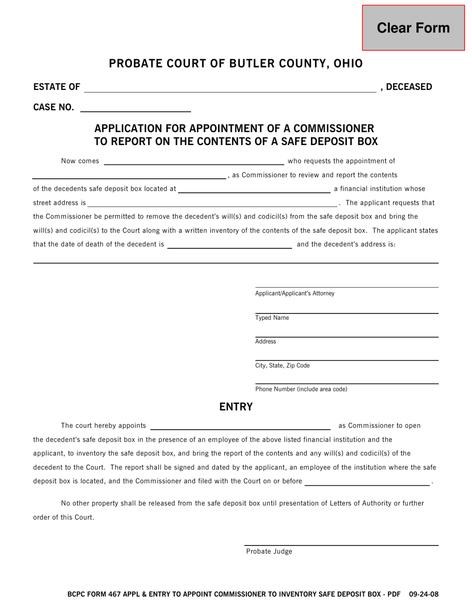 BCPC Form 467 - Fill Out, Sign Online and Download Fillable PDF, Butler ...