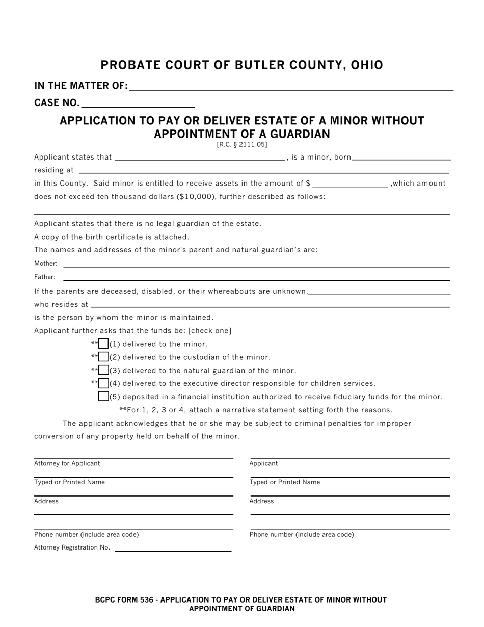 BCPC Form 536 - Fill Out, Sign Online and Download Fillable PDF, Butler ...