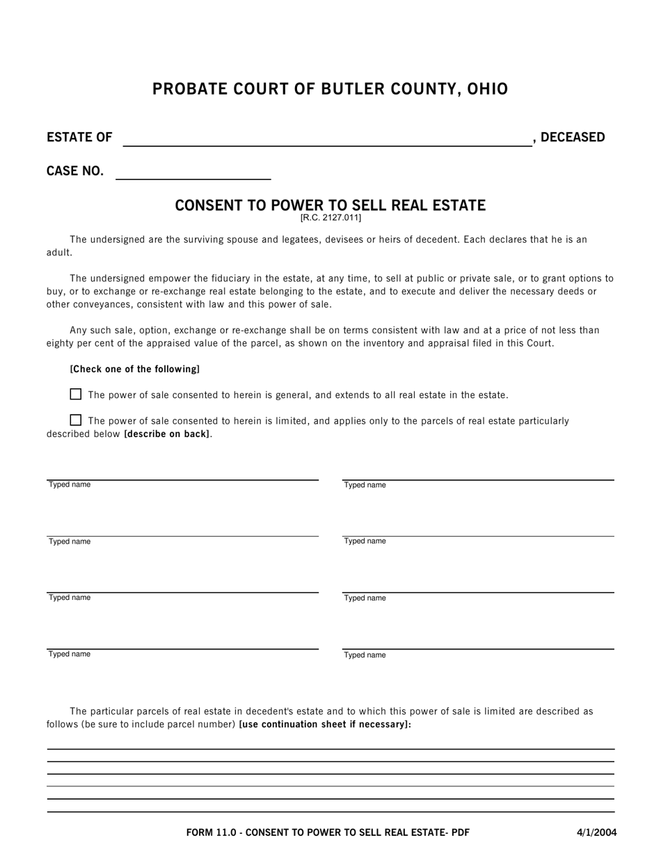 Form 11.0 - Fill Out, Sign Online and Download Fillable PDF, Butler ...