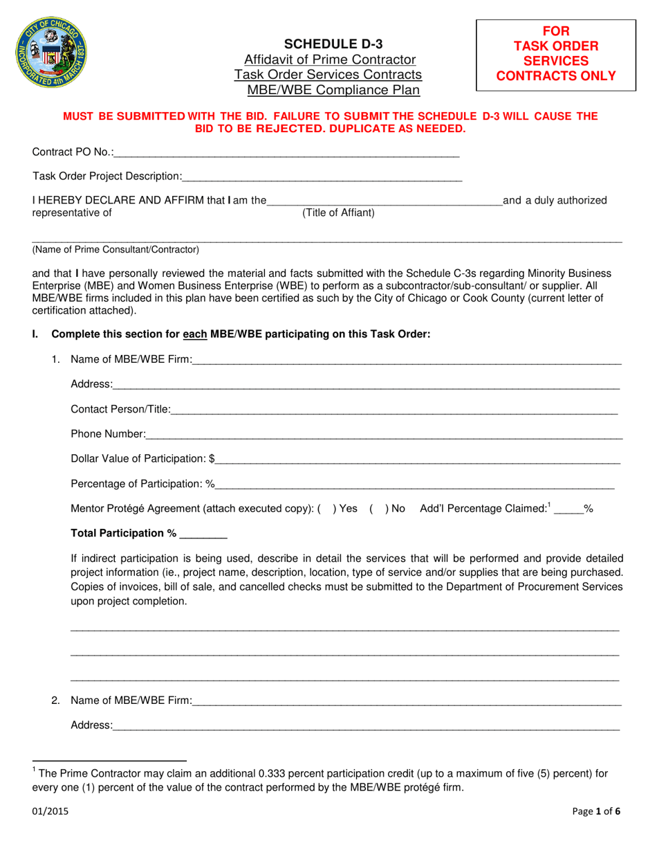 City of Chicago, Illinois Affidavit of Prime Contractor Task Order ...