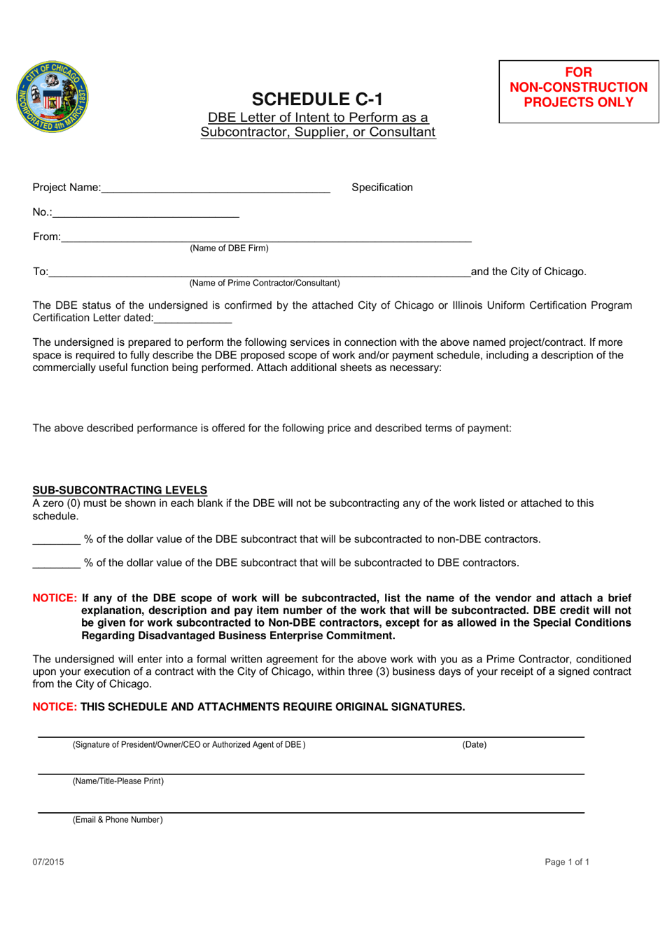 City of Chicago, Illinois Dbe Letter of Intent to Perform as a ...