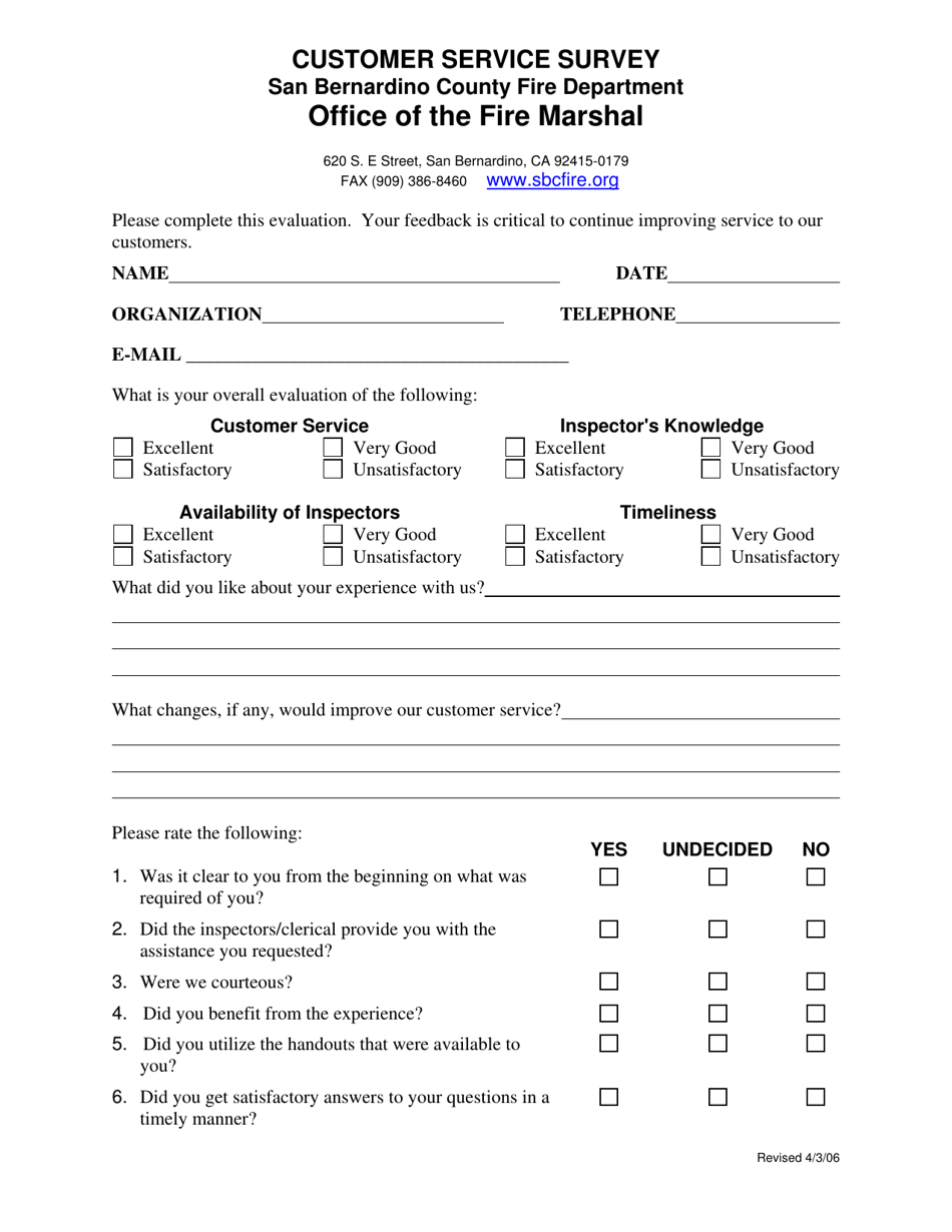 County of San Bernardino, California Customer Service Survey - Fill Out ...